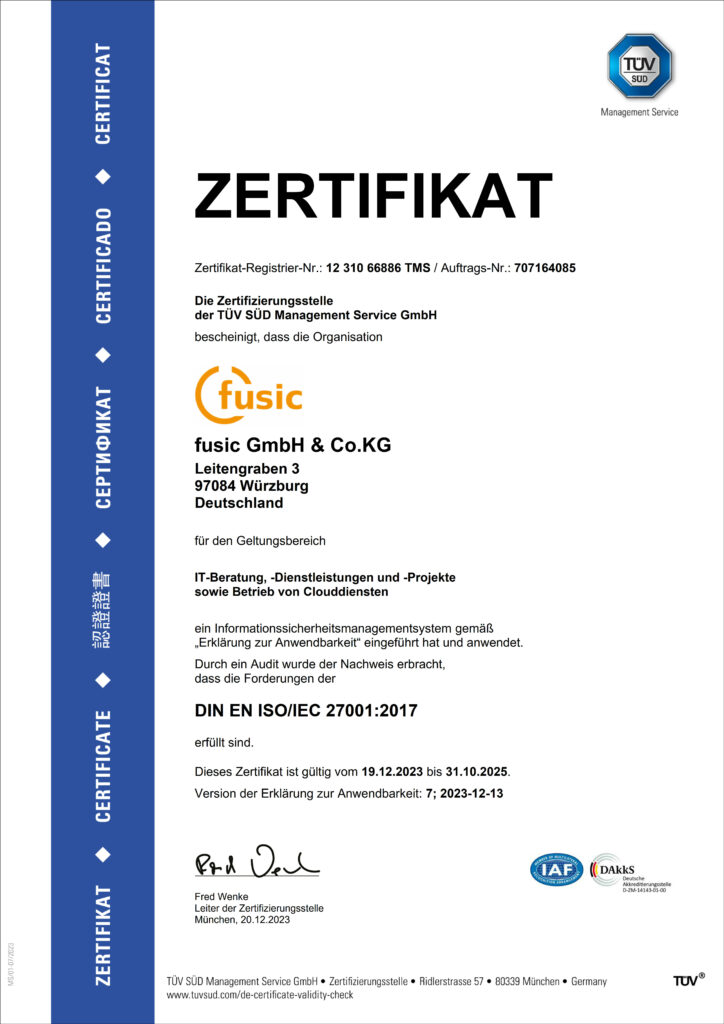 ISO Zertifizierungen | fusic - makes IT work